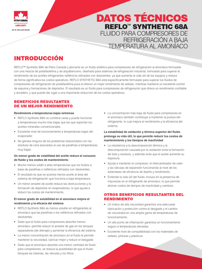 Ficha Tecnica Reflo 68a | PDF | Amoníaco | Refrigeración