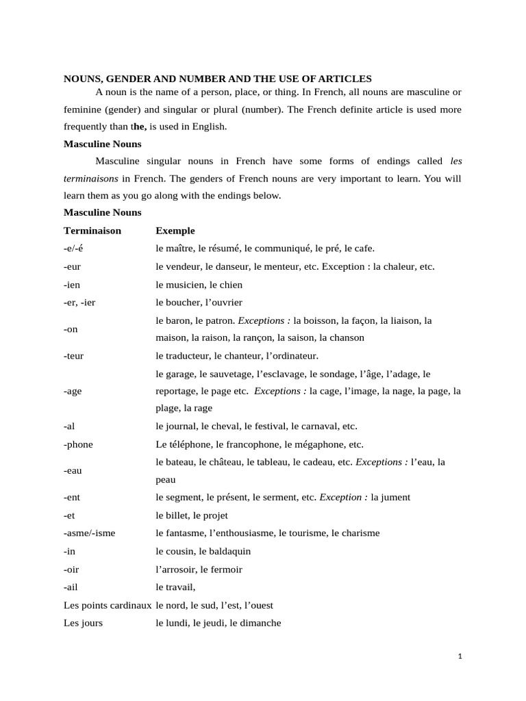 Genre et nombre des noms en français | PDF | Jaune