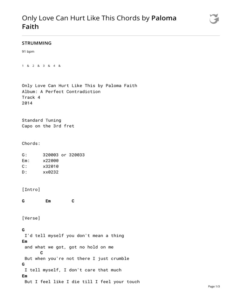 Only Love Can Hurt Like This Chords by Paloma Faithtabs at Ultimate ...