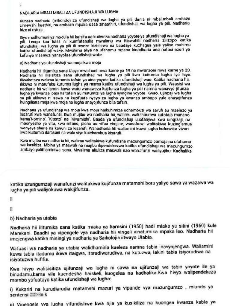 Nadharia Ya Ufunzaji Wa Lugha | PDF