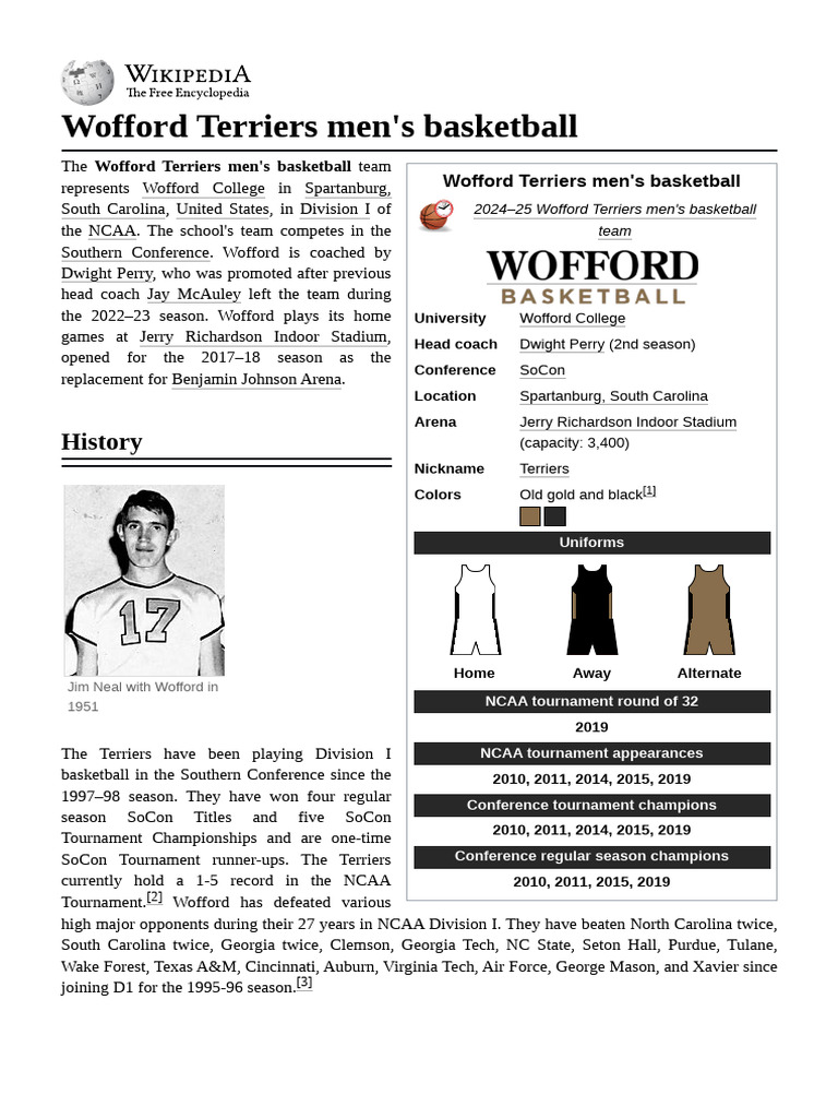 Wofford Terriers Men's Basketball | PDF | College Basketball | Southern ...