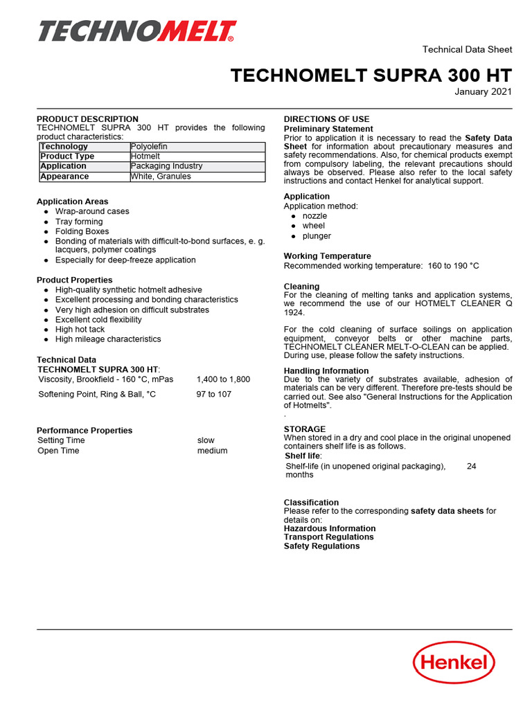 Technomelt Supra 300 HT Data Sheet | PDF | Legal Liability | Disclaimer