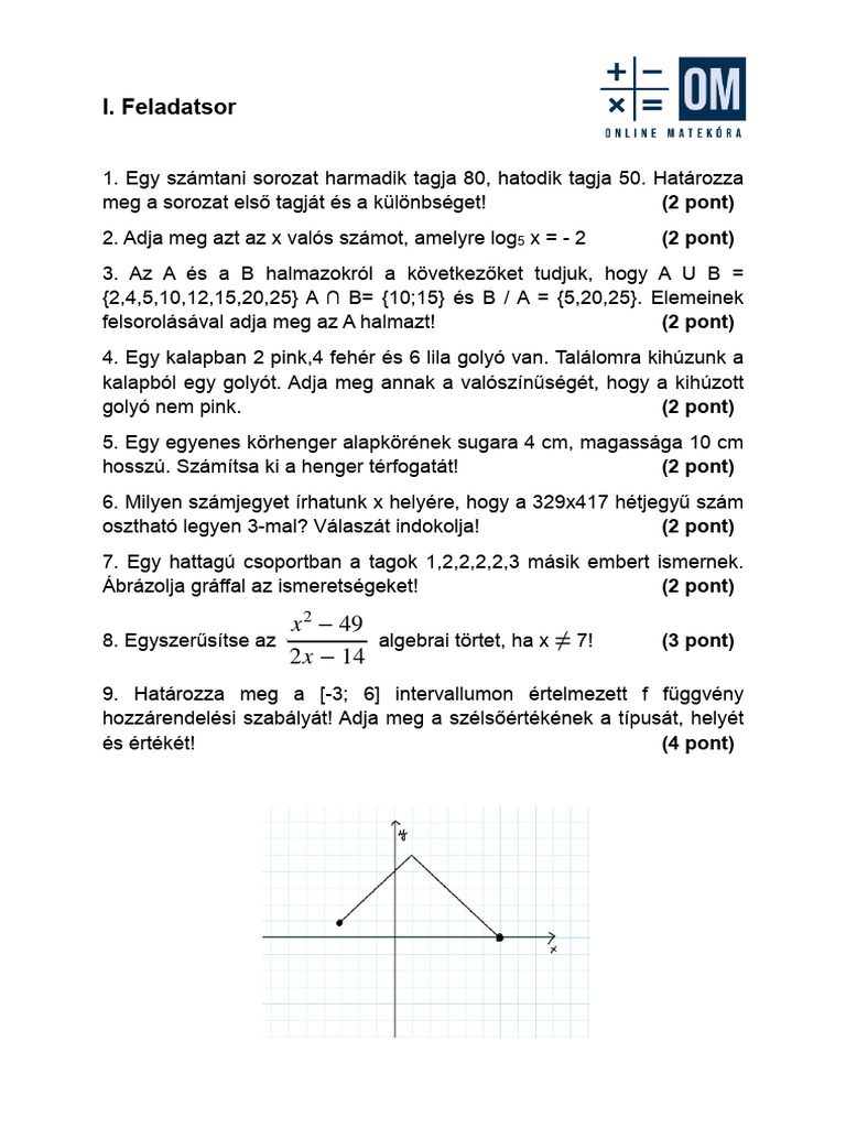 Erettsegi Feladatsor 1 | PDF