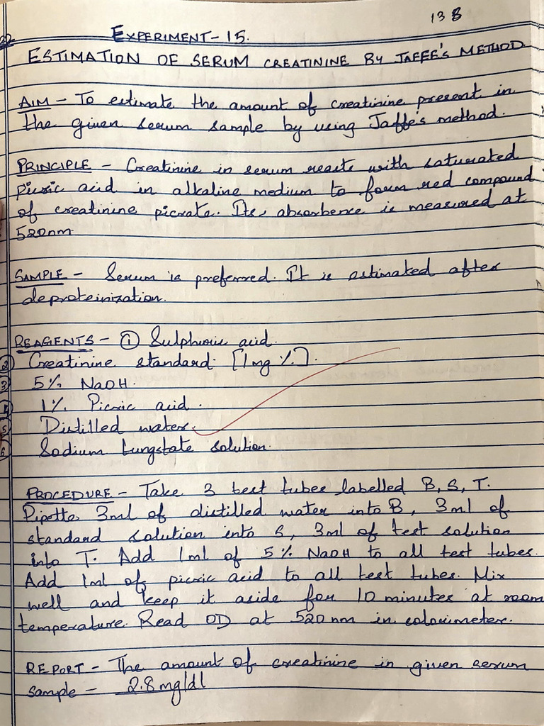 Serum Creatinine by Jaffes Method | PDF