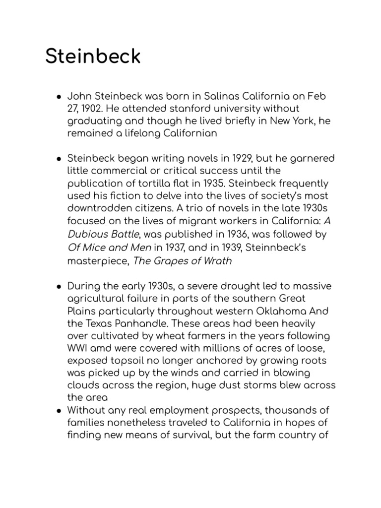 Steinbeck's Grapes of Wrath Overview | PDF