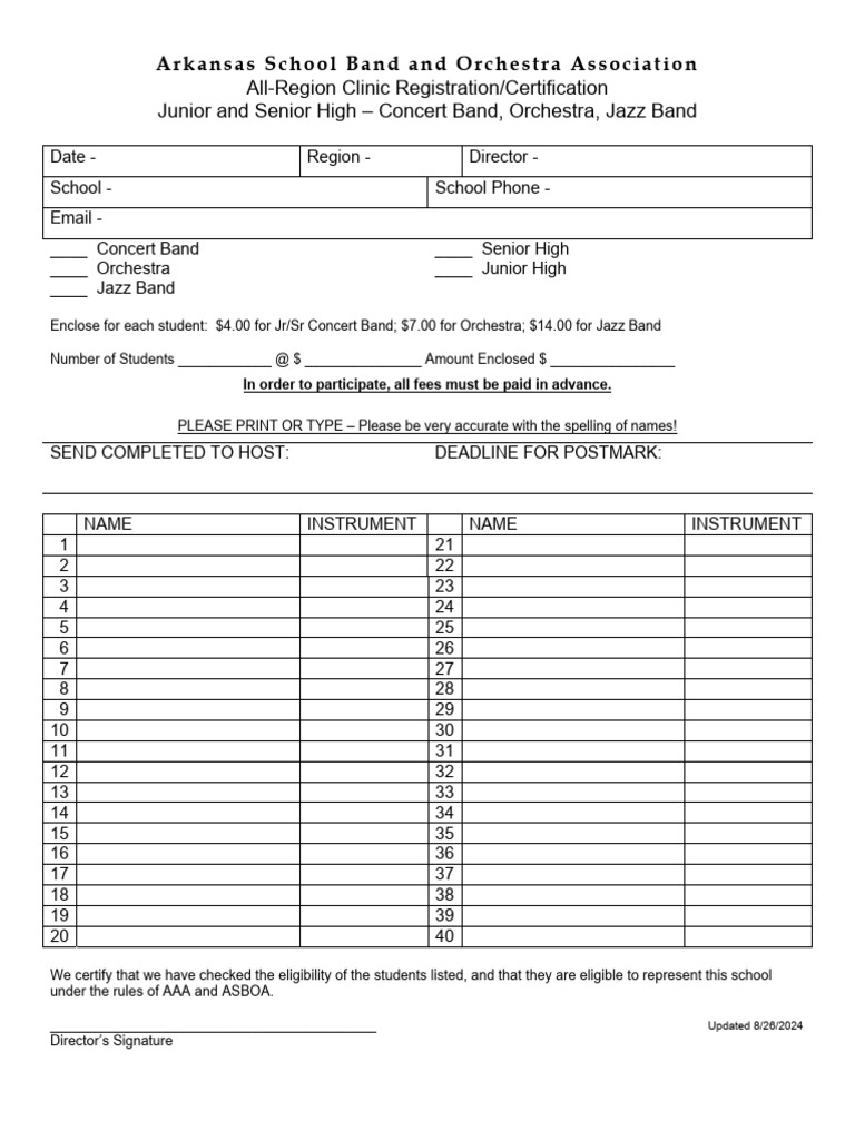 Arkansas Band & Orchestra Clinic Registration | PDF | Woodwind ...
