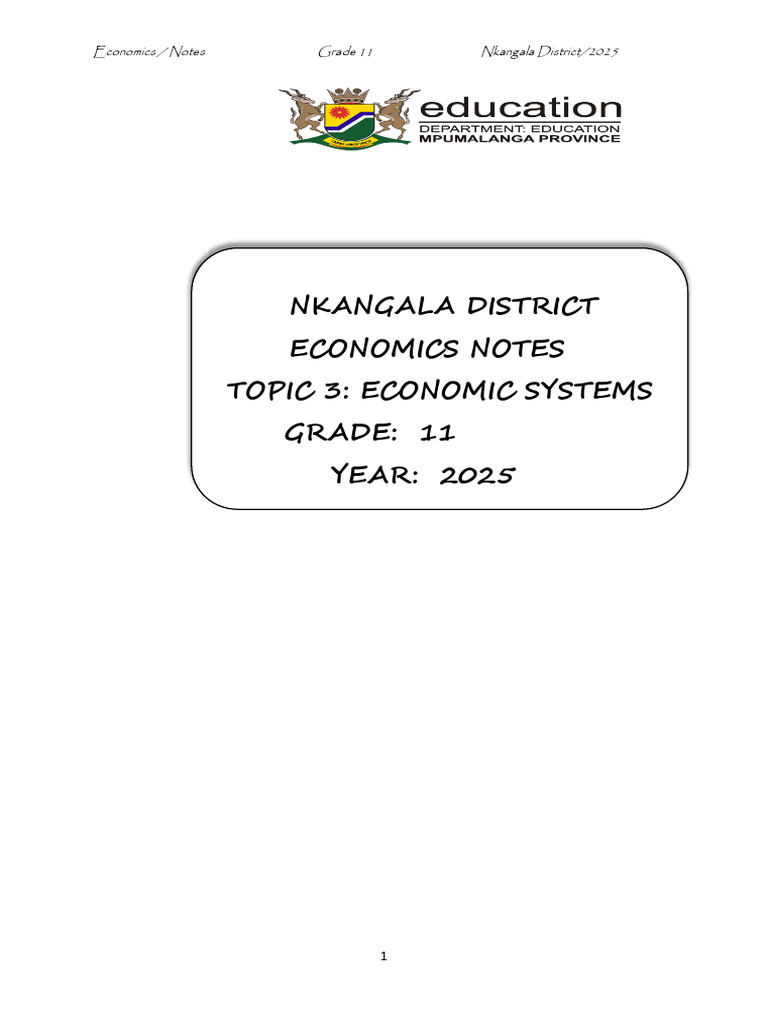 Grade 11 Economics: Economic Systems Overview | PDF | Economics ...