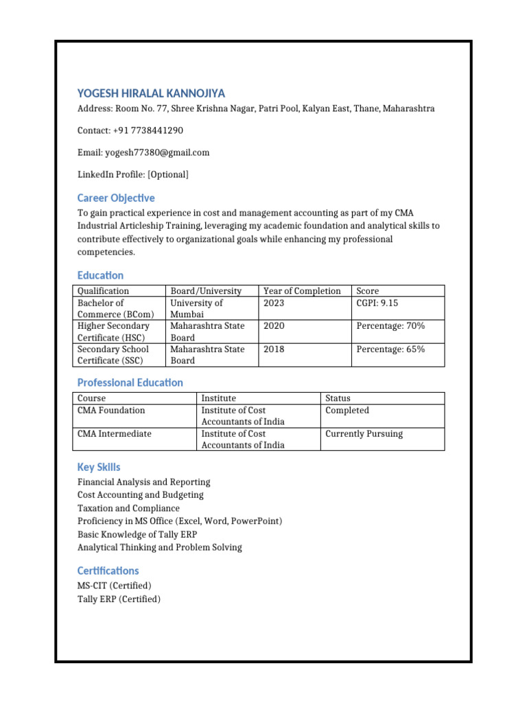 Yogesh CV With Border-1 | PDF