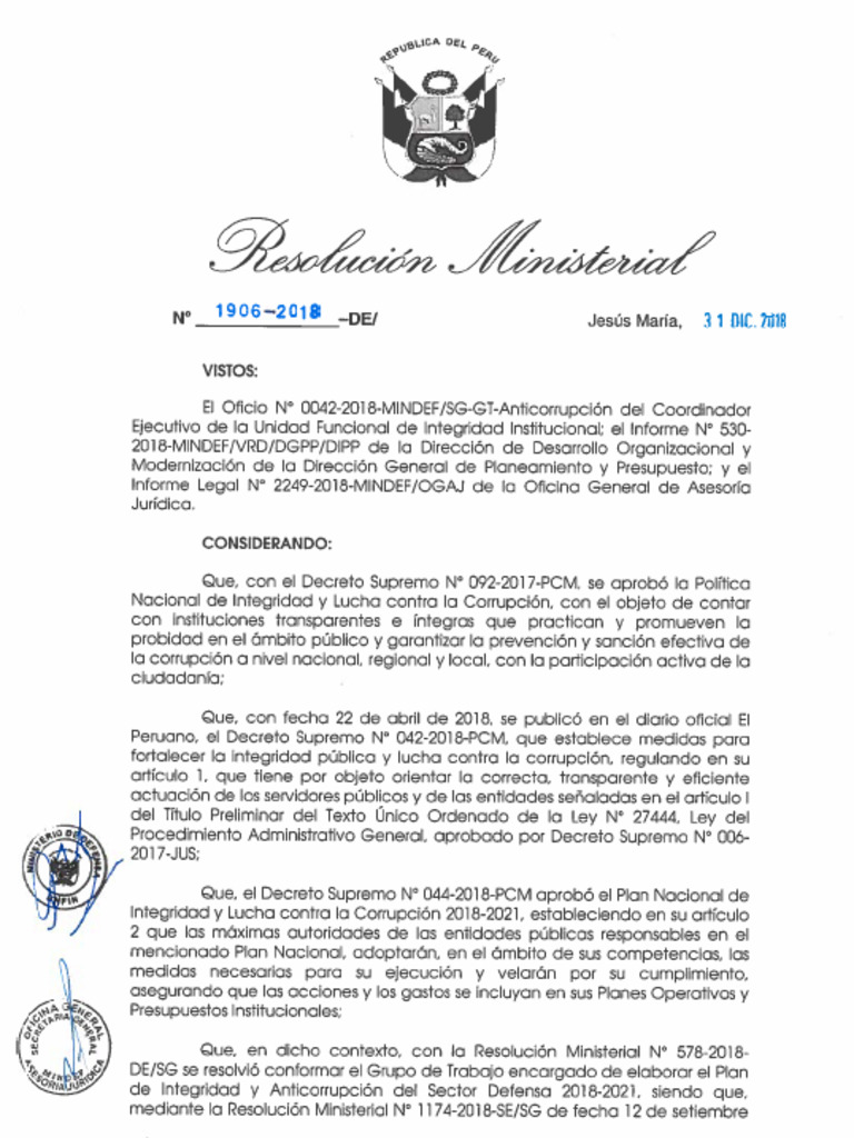 Plan de Integridad Del Mindef | PDF