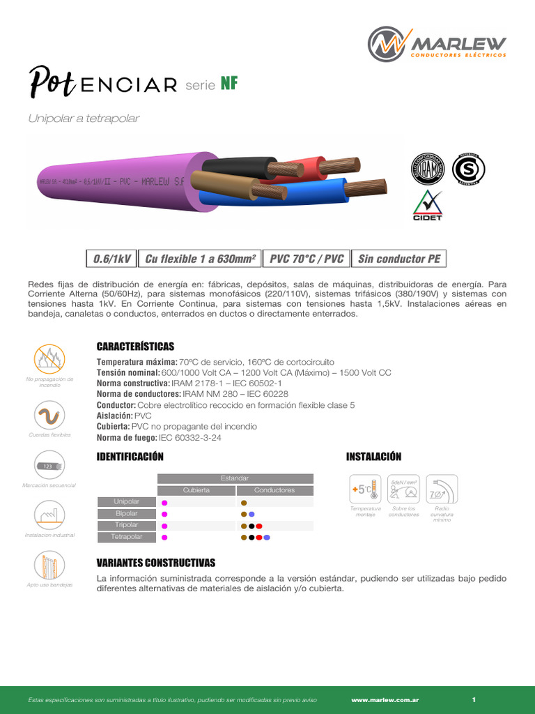 Cables NF: Especificaciones y Usos | PDF | Conductor electrico ...