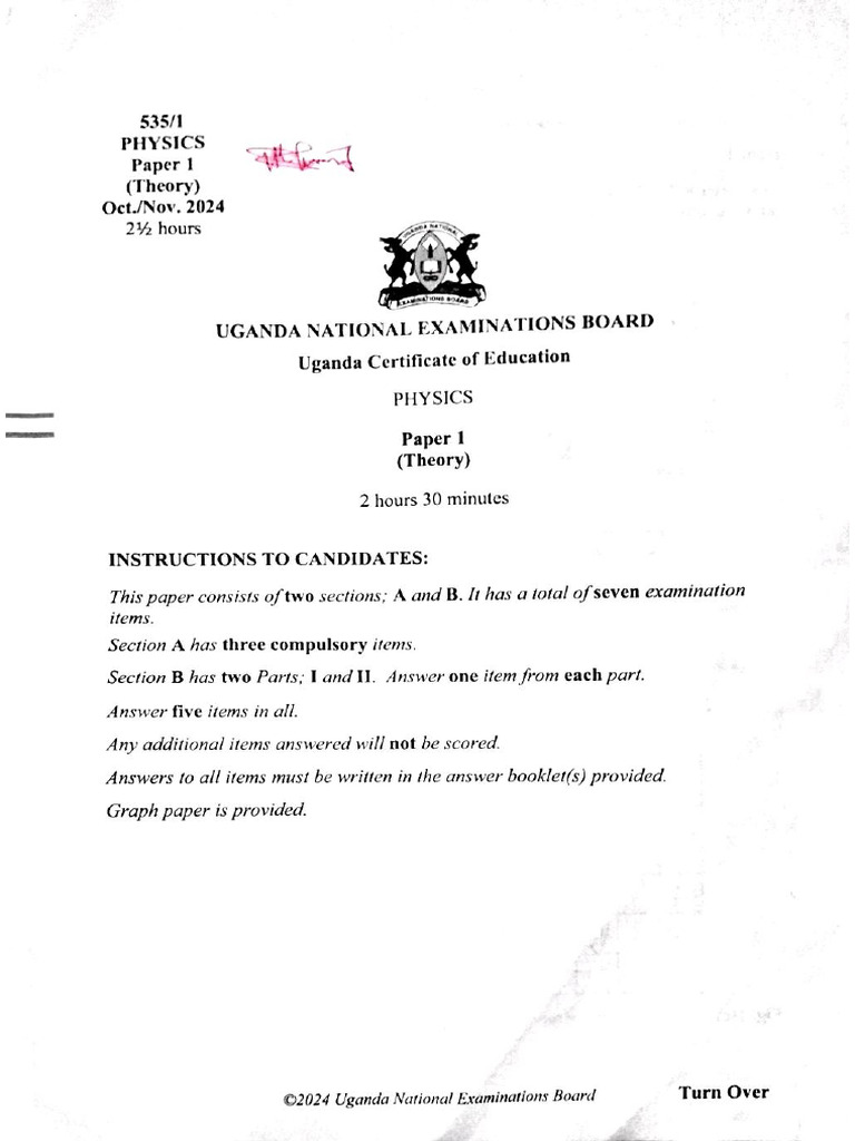 Physics p1 Uneb 2025 | PDF