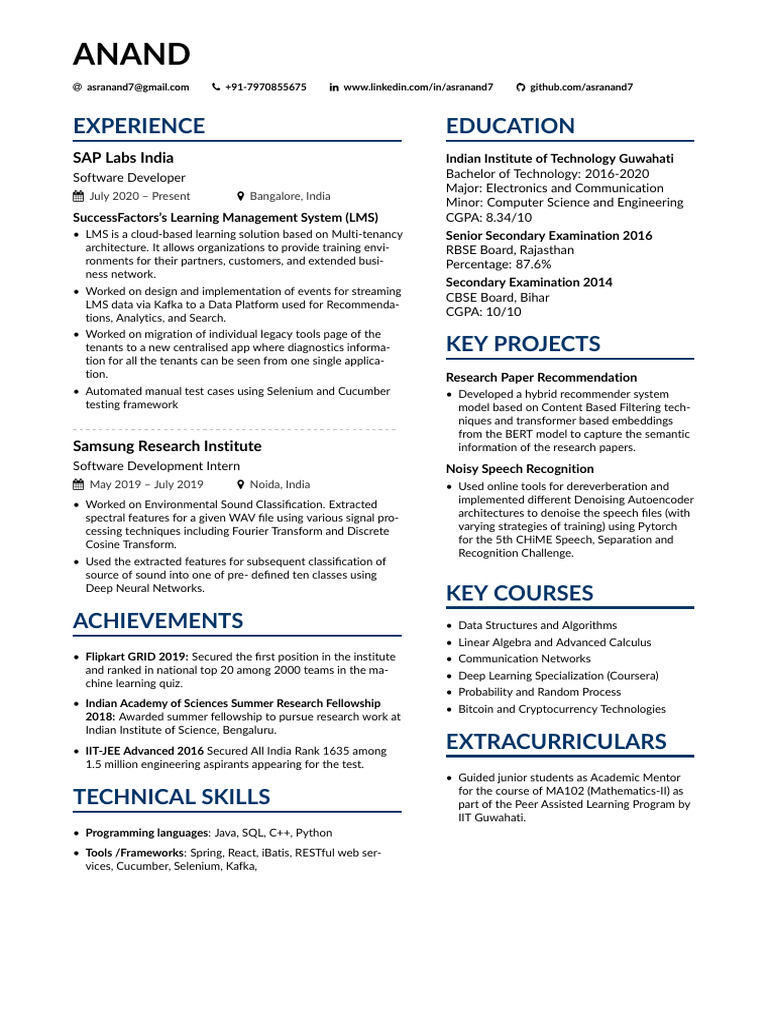 Anand Resume 2022 | PDF | Computing | Applied Mathematics