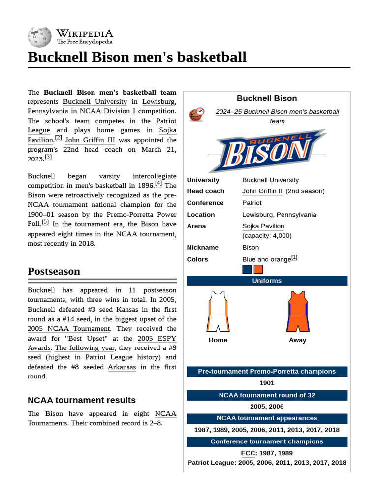 Bucknell Bison Men's Basketball Overview | PDF | Sports