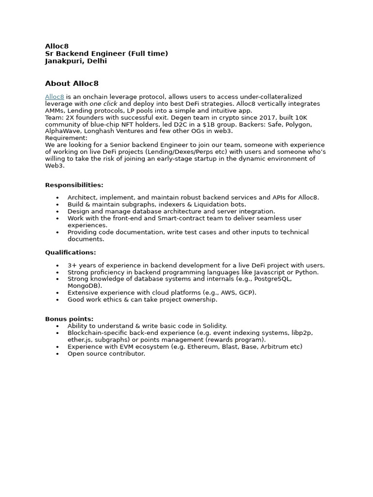 SR Backend Engineer - JD | PDF