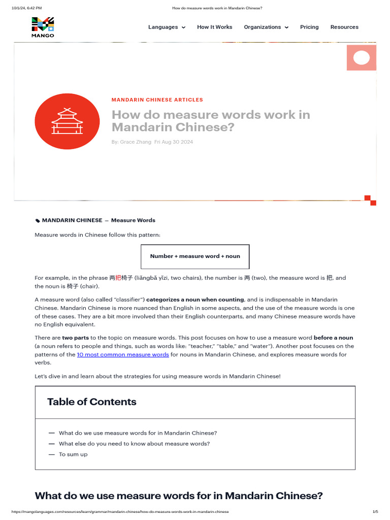 How Do Measure Words Work in Mandarin Chinese | PDF | Word | Standard ...