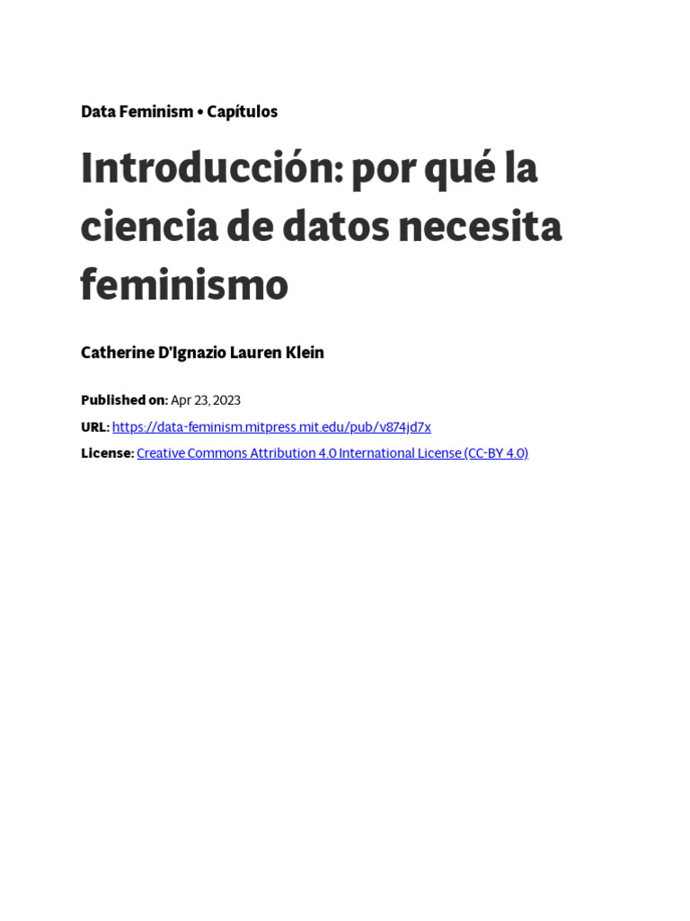 Clase - 11 - 5. D - Ignazio y Klein, ¿Por Qué La Ciencia de Datos Necesita Feminismo | PDF ...