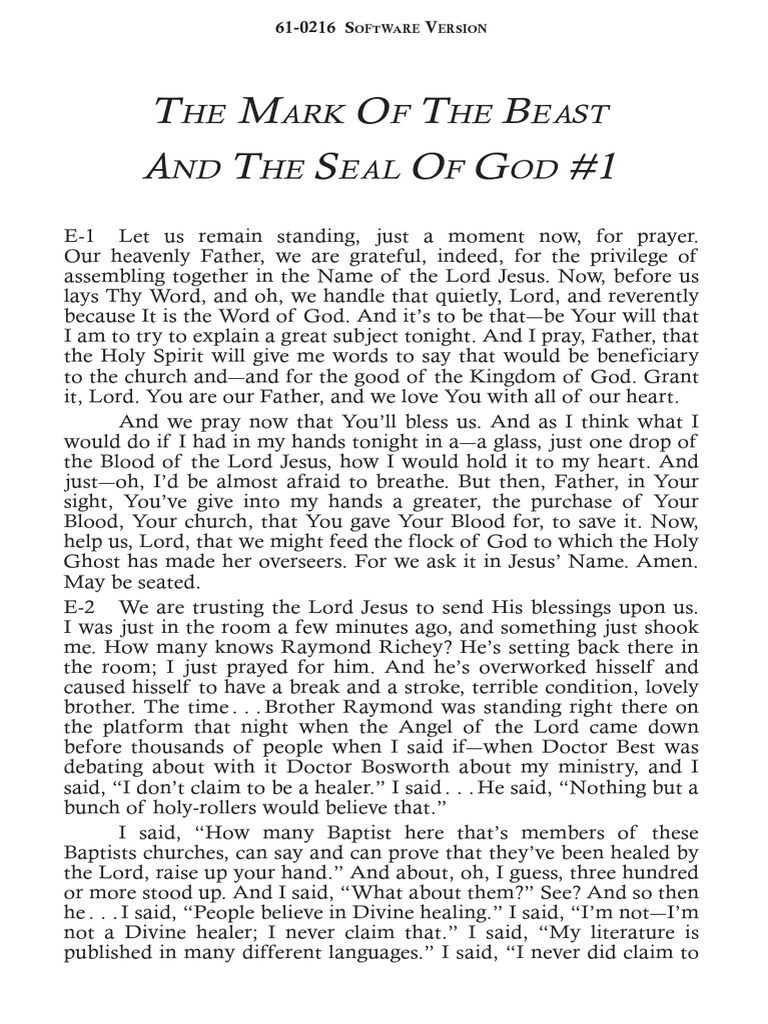 61-0216 The Mark of The Beast and The Seal of God 1 VGR | PDF | Faith ...