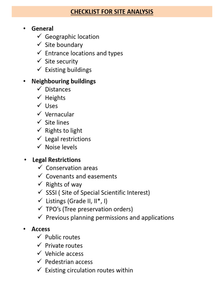 Site Analysis Checklist Guide | PDF