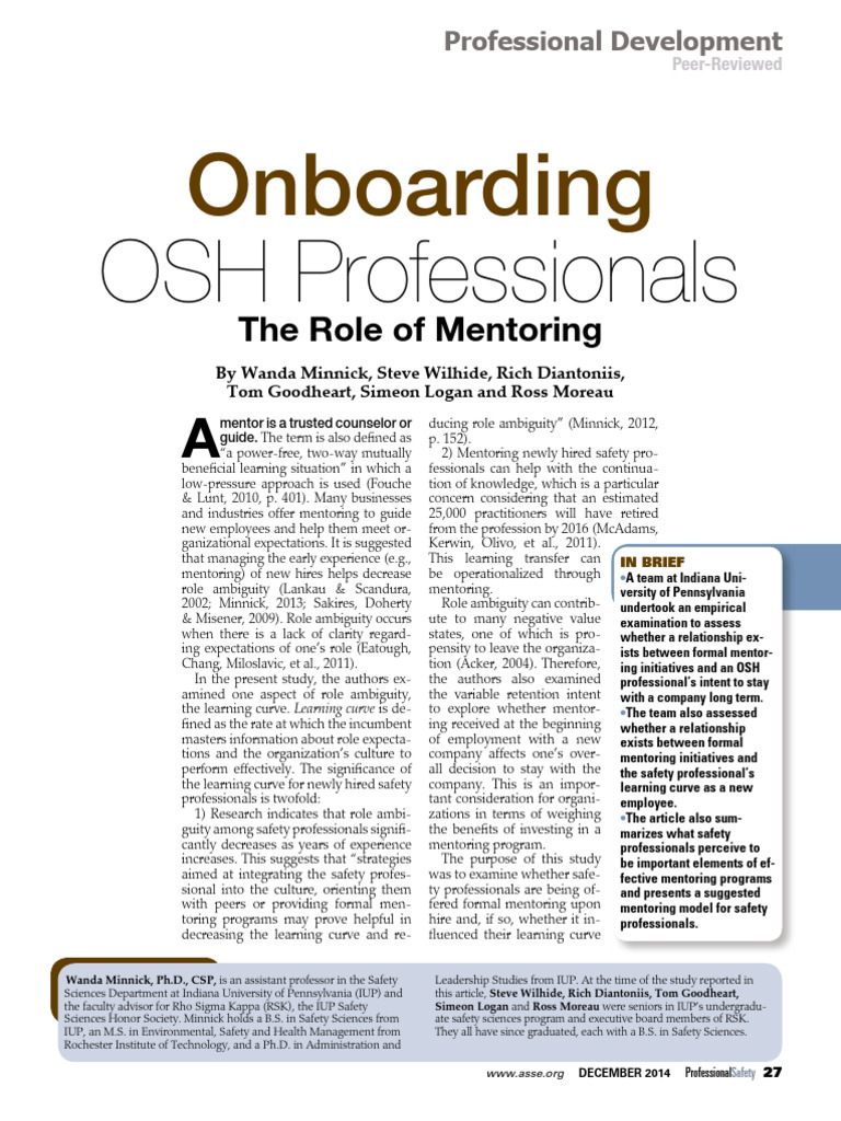 Onboarding OSH Professionals | PDF | Mentorship | Employee Retention