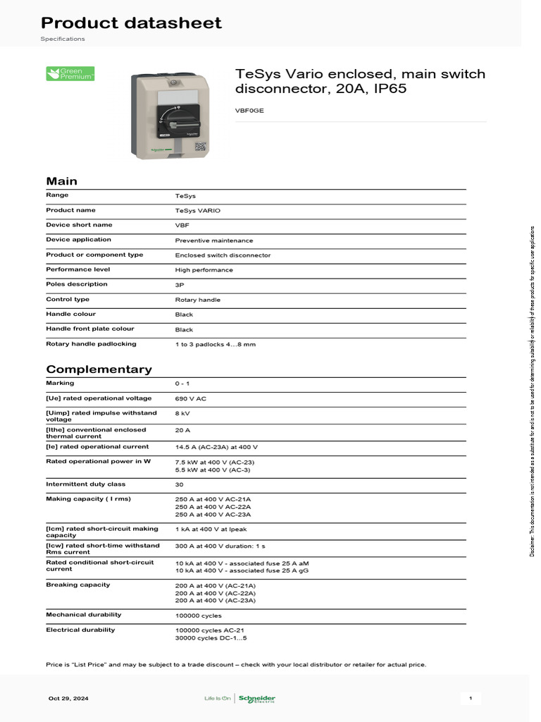 Schneider Electric TeSys-Vario-MiniVario VBF0GE | PDF | Electricity ...