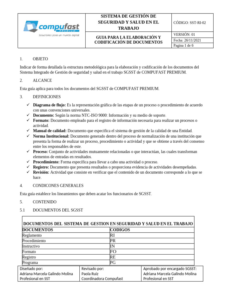 Guia para La Codificación de Documentos Del Sistema de Gestión SST Compufast | PDF | Sistema de ...