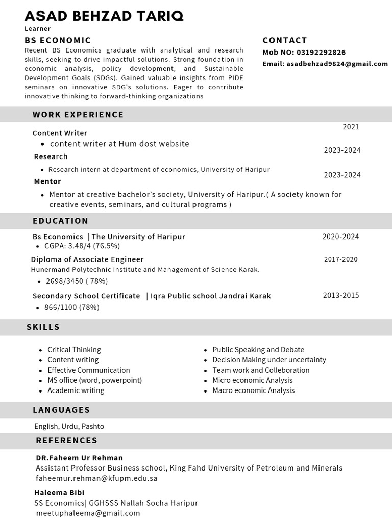Asad Behzad Resume | PDF