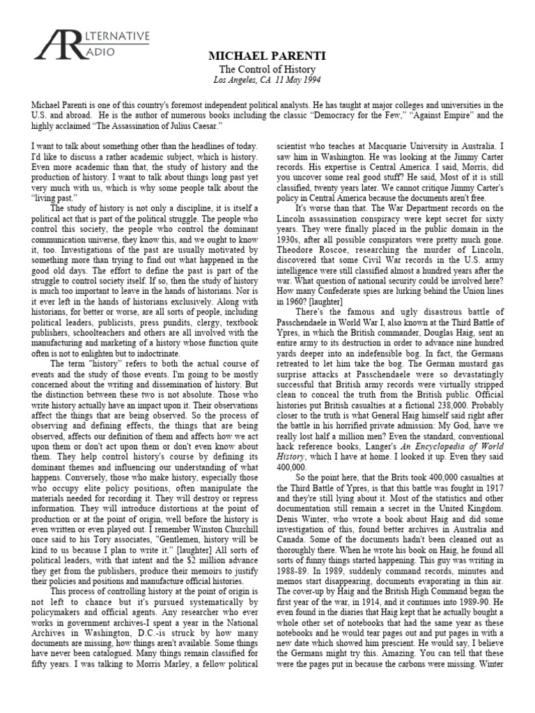 The Control of History - MICHAEL PARENTI | PDF