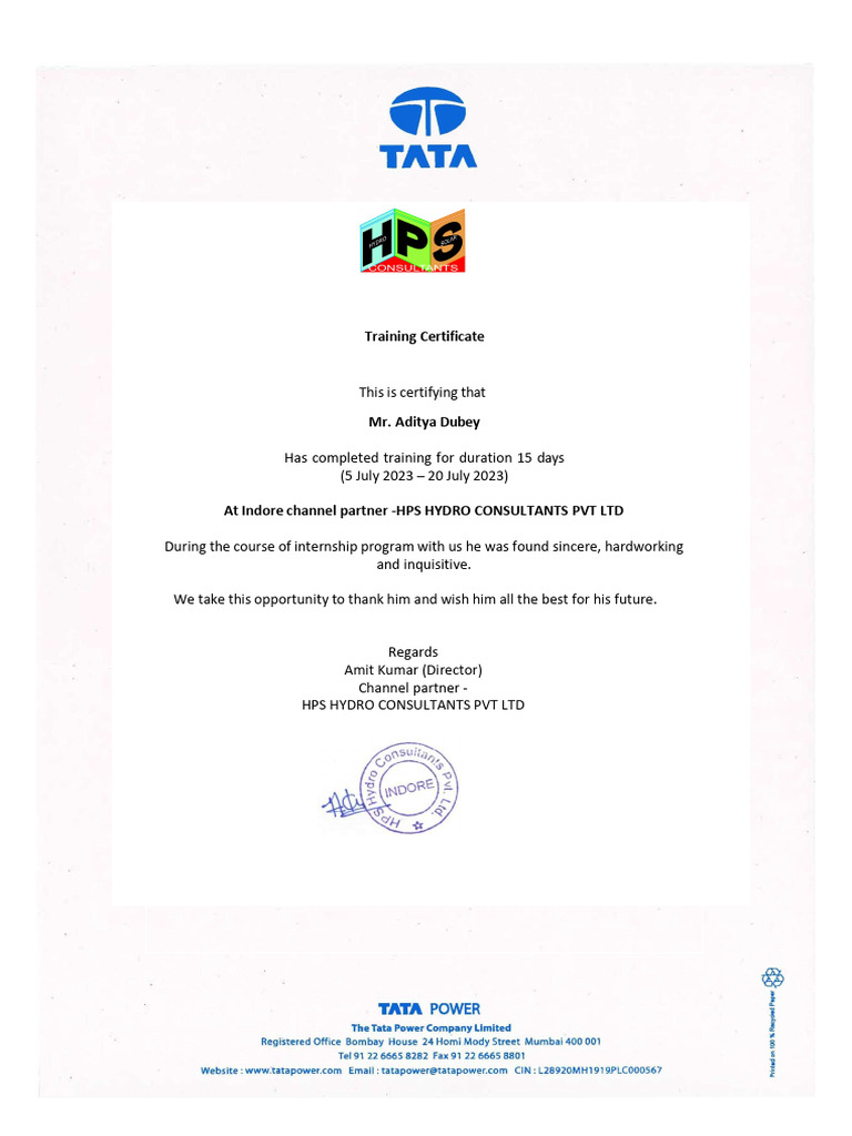 Aditya Dubey - Certificate | PDF