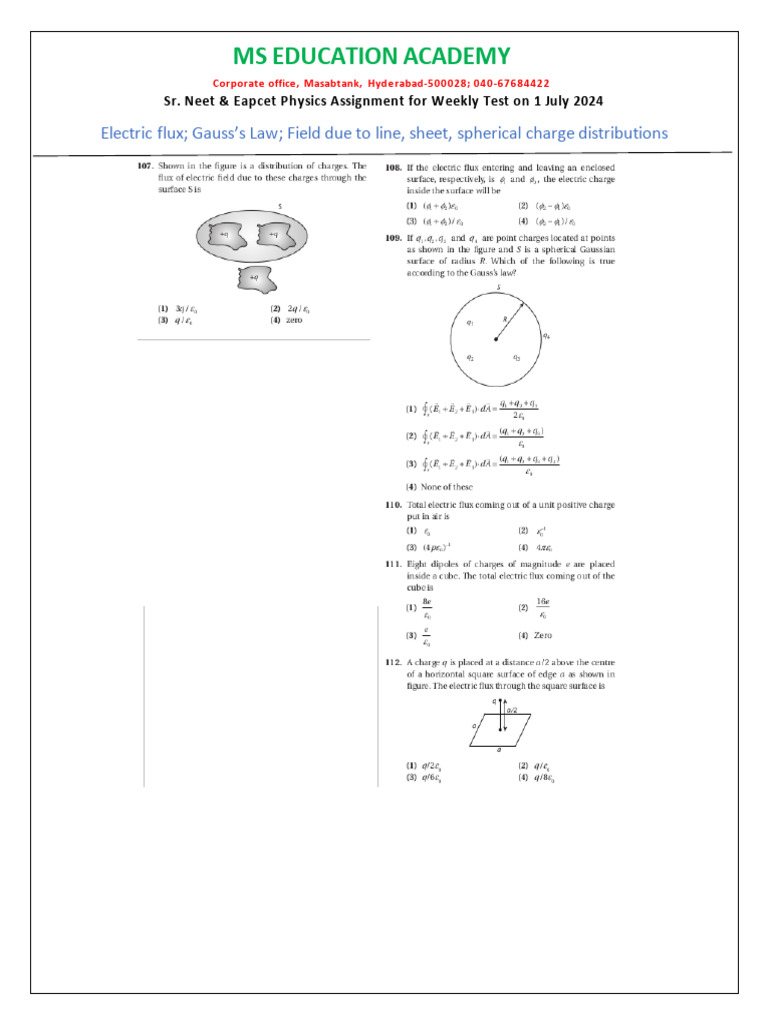 Sr. Neet & Eapcet Physics Assignment (1 July 2024) IOE | PDF