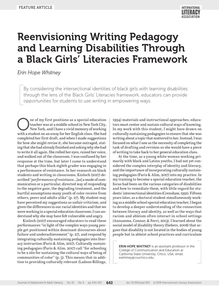 W10 Whitney, Black Girls' Literacies | PDF | Literacy | Poetry