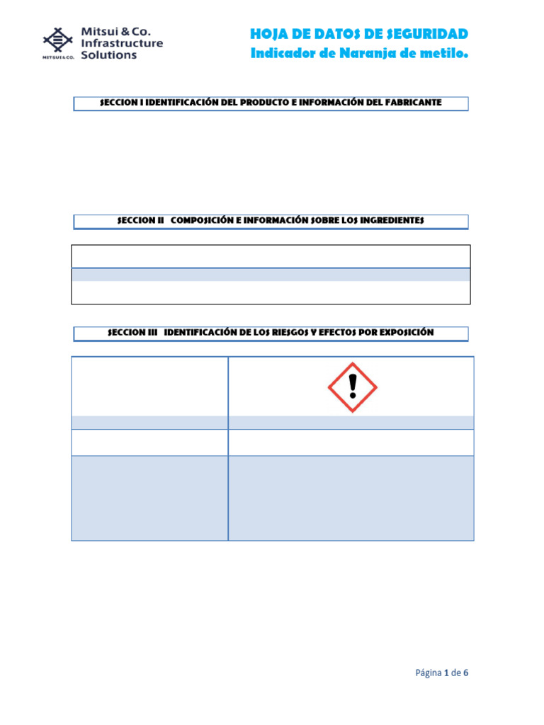 Hoja de Seguridad: Naranja de Metilo | PDF | Agua | Toxicidad