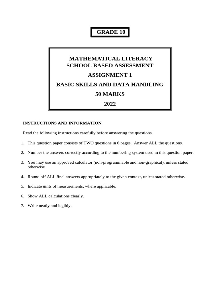 Assignment 1 Grade 10 Term 1 2022 QP | PDF | Mode (Statistics)