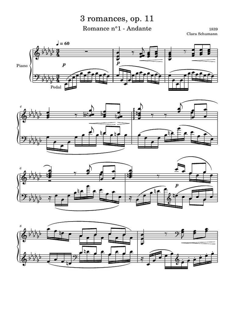 14 - 3 Romances, Op.11 (Romance N°1) - Clara Schumann | PDF | Piano ...