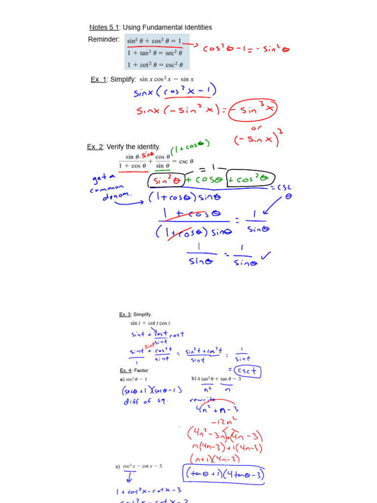 Notes 5.1: Using Fundamental Identities Reminder | PDF