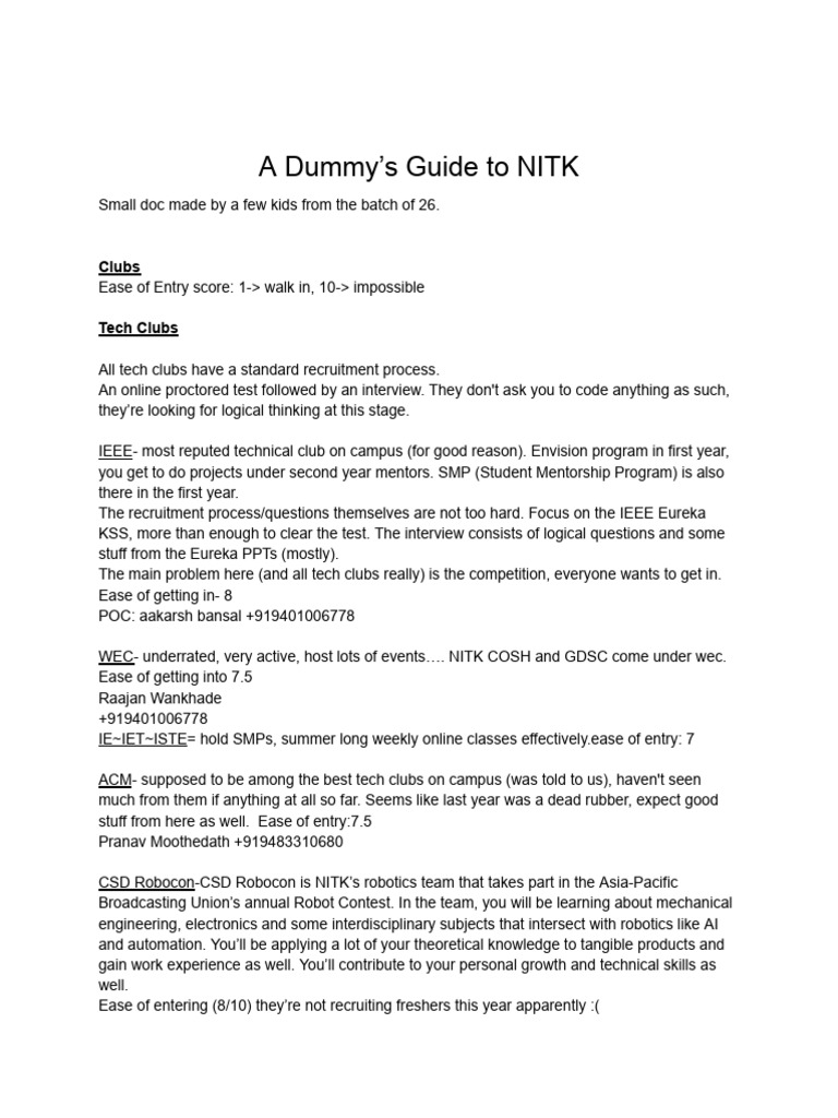 NITK Clubs: A Dummy's Guide | PDF | Coffee