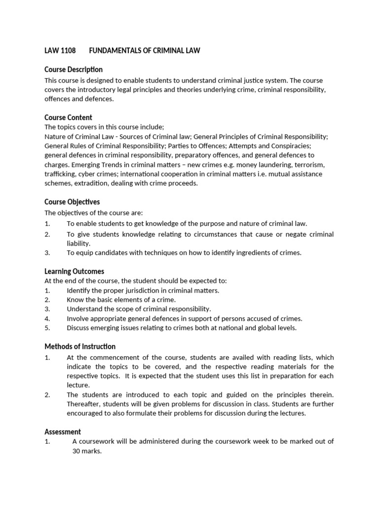 Fundamentals of Criminal Law Course | PDF