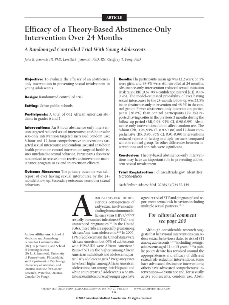 Efficacy of A Theory-Based Abstinence Only | PDF | Sexually Transmitted ...