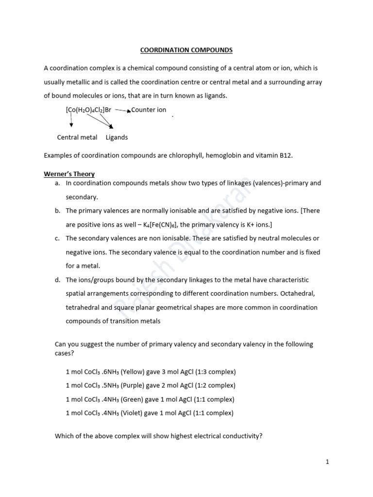 Coordination Compounds Overview | PDF | Coordination Complex | Ligand