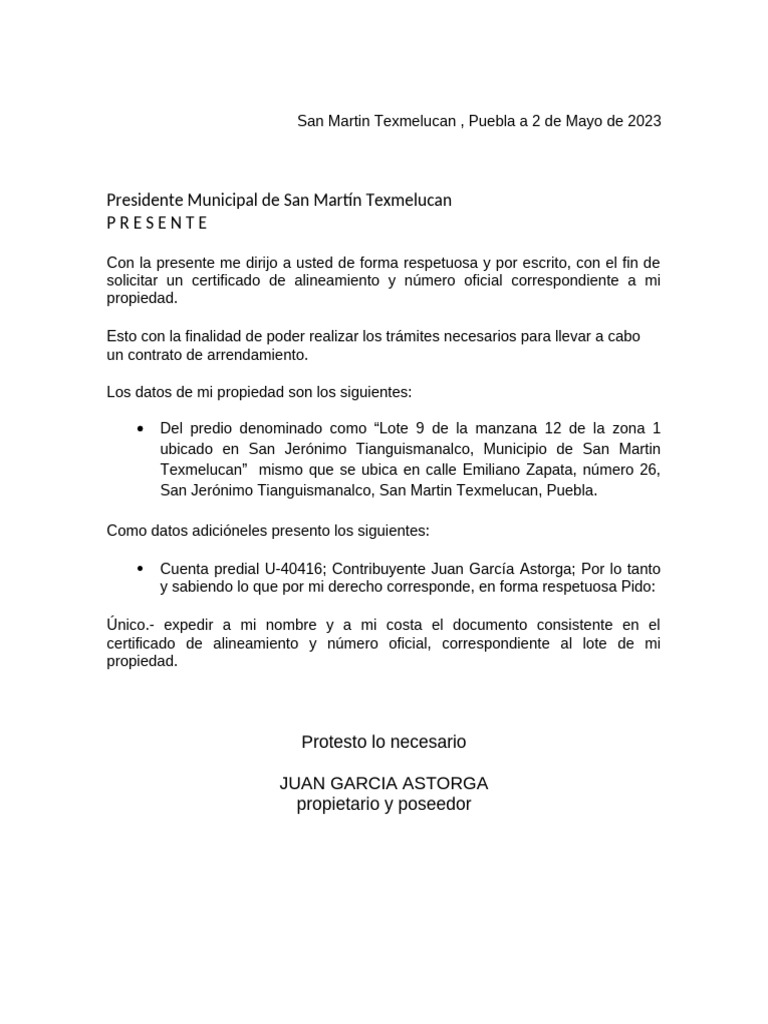 Solicitud de Alineamiento y Numero Oficial | PDF