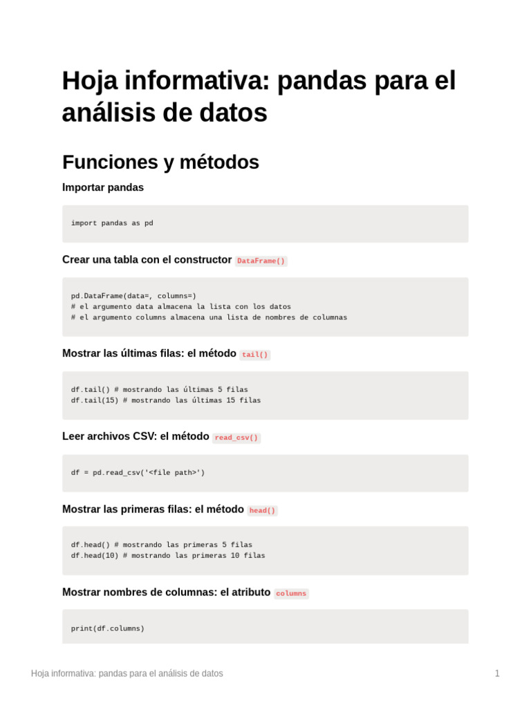 Guía Rápida de Pandas para Análisis | PDF | Informática | Gestión de datos