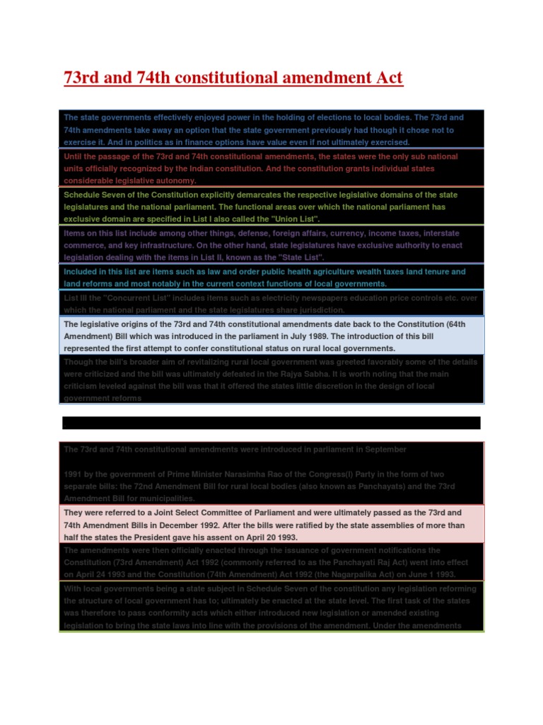 73rd and 74th Constitutional Amendment Act | Constitutional Amendment ...