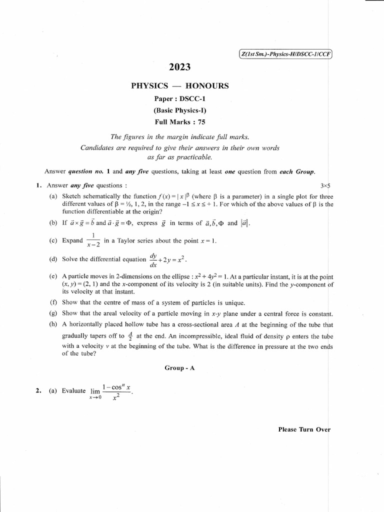 PHSA Sem1 CCF DSCC-1 2023 | PDF | Force | Mass