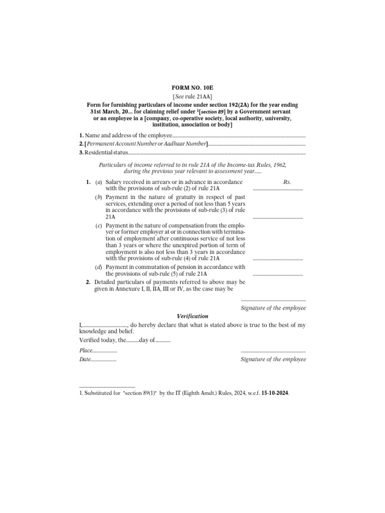 Form 10E: Income Relief Details | PDF | Taxes | Pension