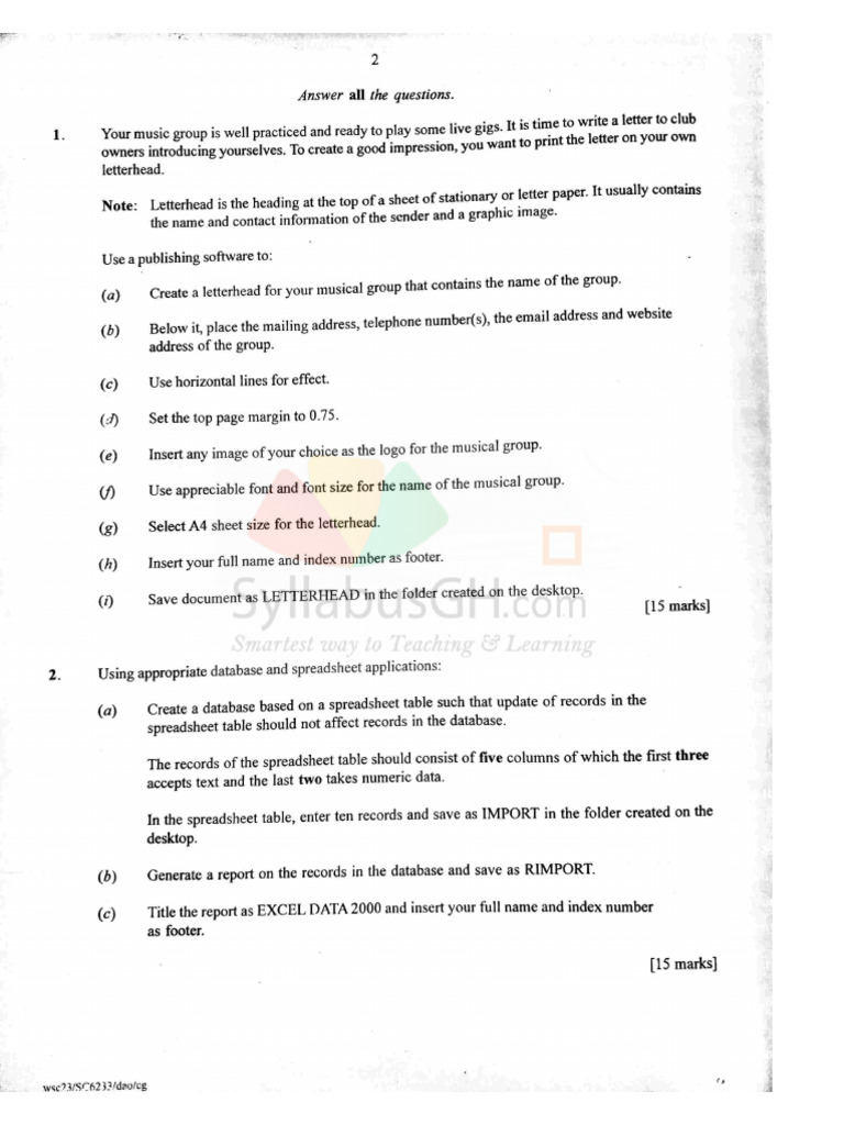 2023 Wassce Info & Comm Tech 3 | PDF