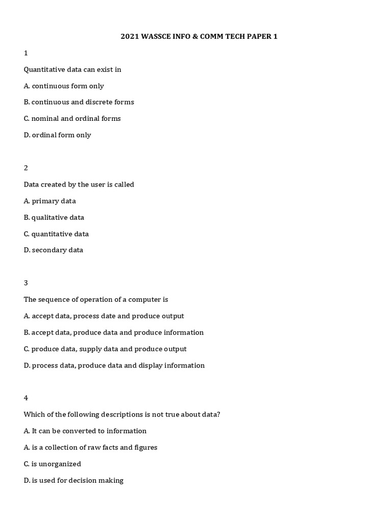 2021 Wassce Info & Comm Tech Paper 1 | PDF | Logic Gate | Graphical ...