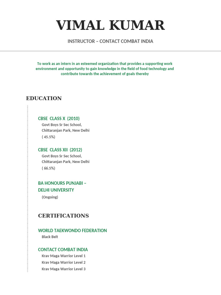 Vimal Kumar: Instructor - Contact Combat India | PDF
