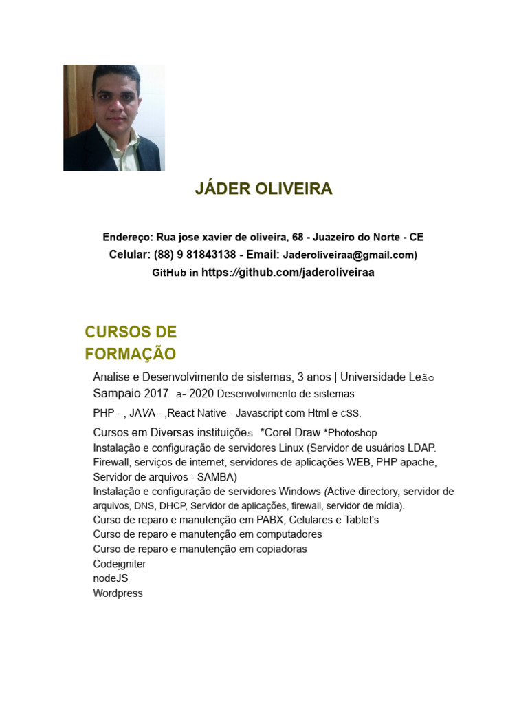 Currículo de Desenvolvedor Full Stack | PDF | Servidor (informática ...