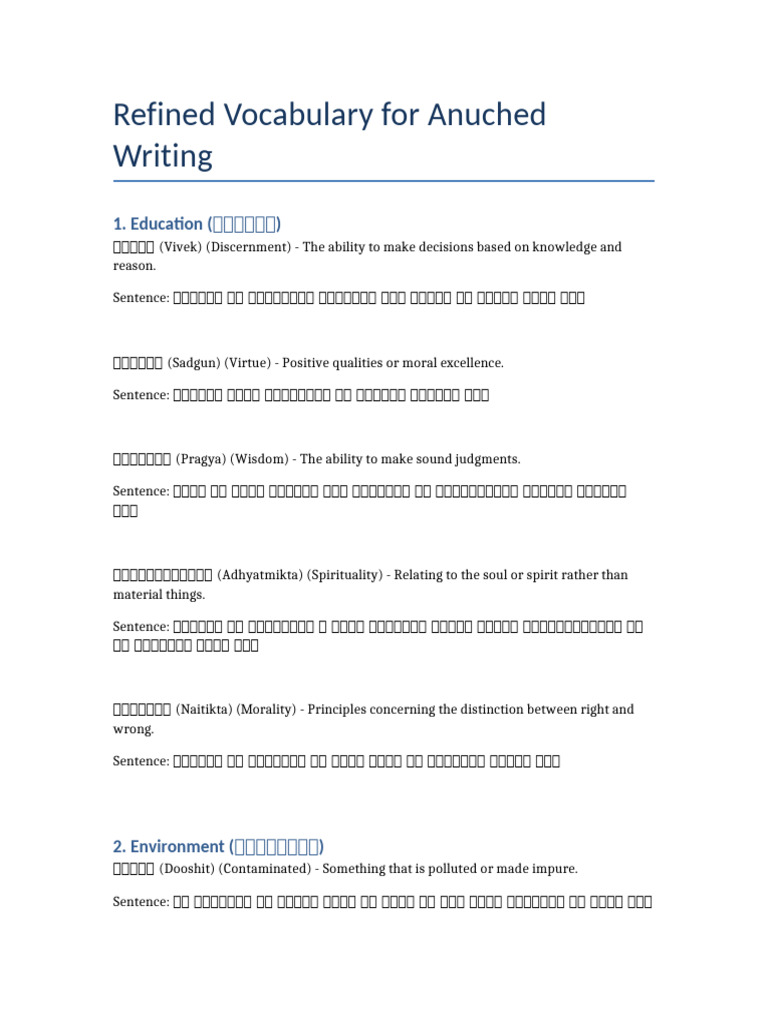 Refined Vocabulary For Anuched Writing | PDF