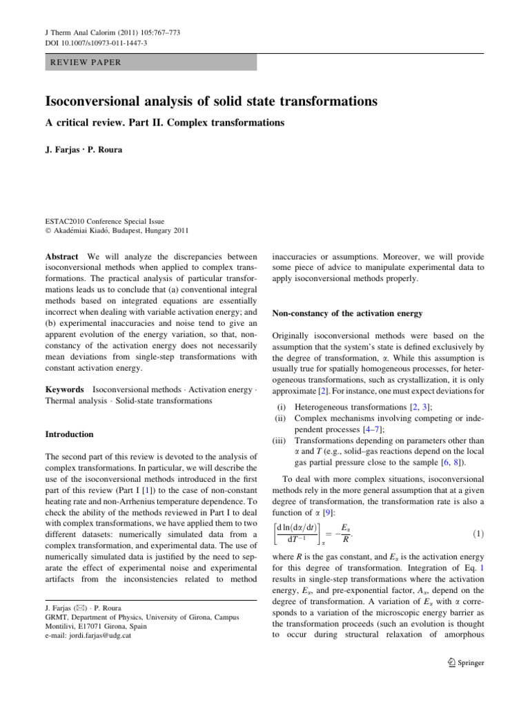 Isoconversional Analysis of Solid-State Transformations 2 | PDF ...