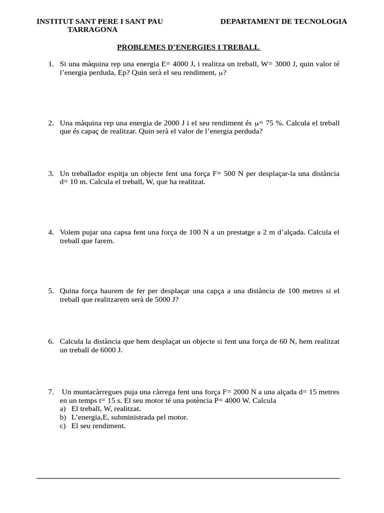 Problemes denergies i treball (2) | PDF